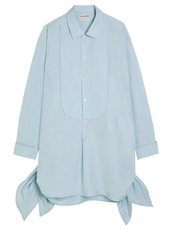 JW Anderson Knotted Cotton-blend Mini Shirt Dress - Light Blue