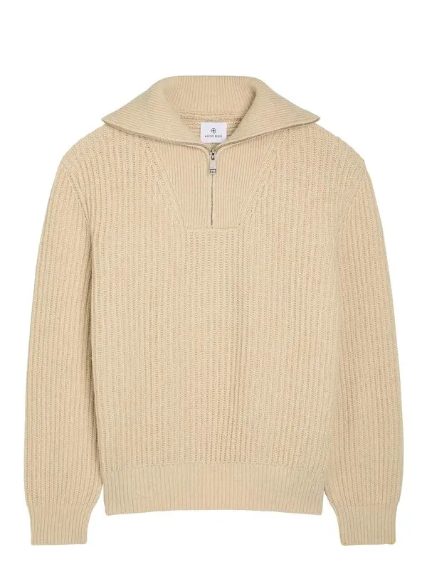 ANINE BING Sammy Ribbed Knit Jumper - Beige