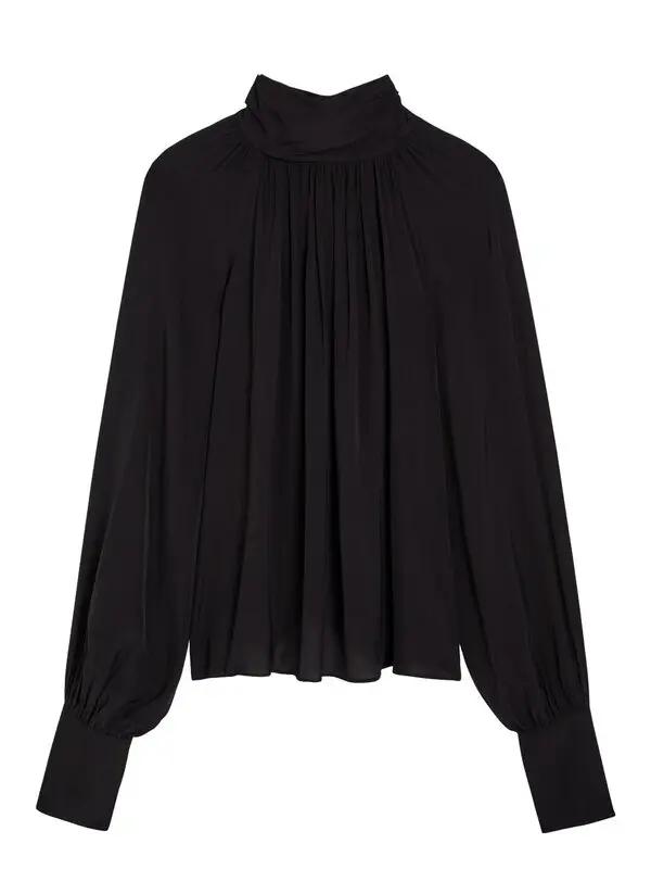 ANINE BING Anne Draped Poplin Blouse - Black