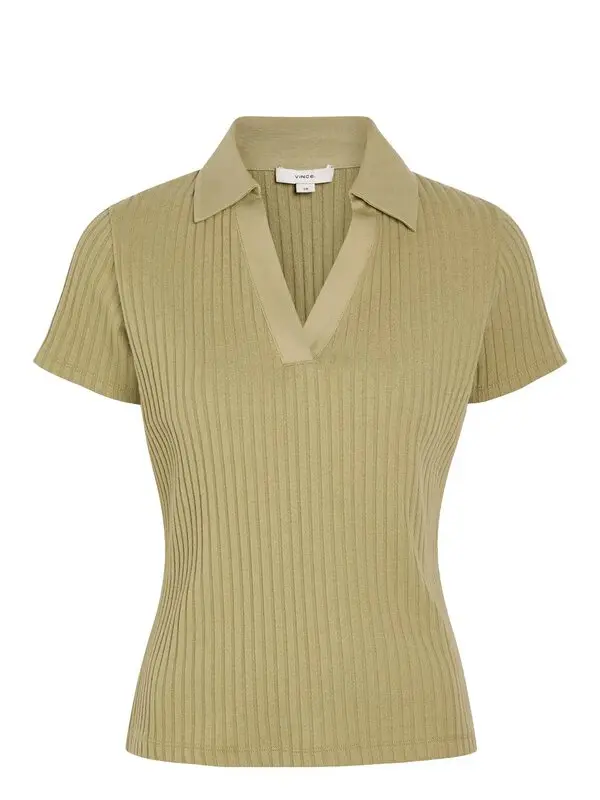 Vince Ribbed Cotton-blend Polo Top - Olive