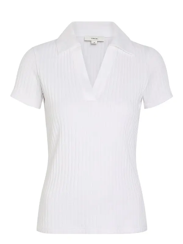 Vince Ribbed Cotton-blend Polo Top - White