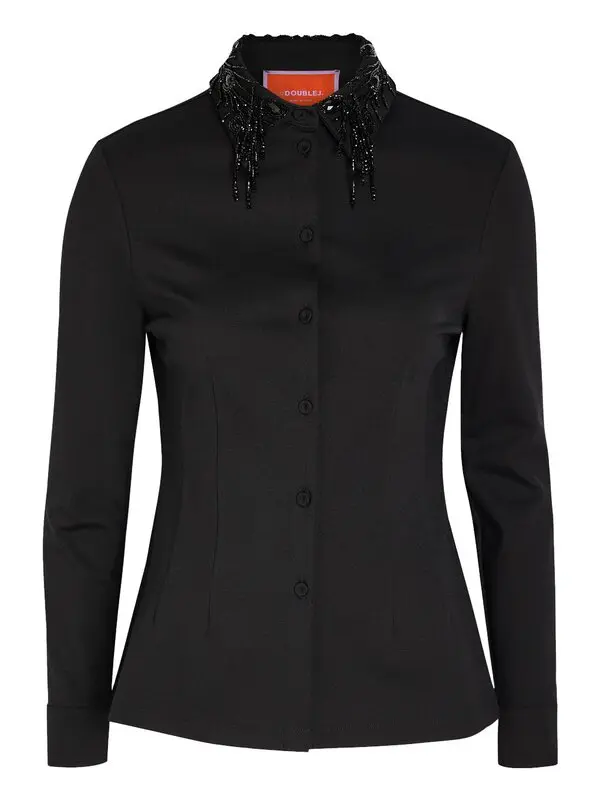 La DoubleJ Bead-embellished Collar Jersey Shirt - Black