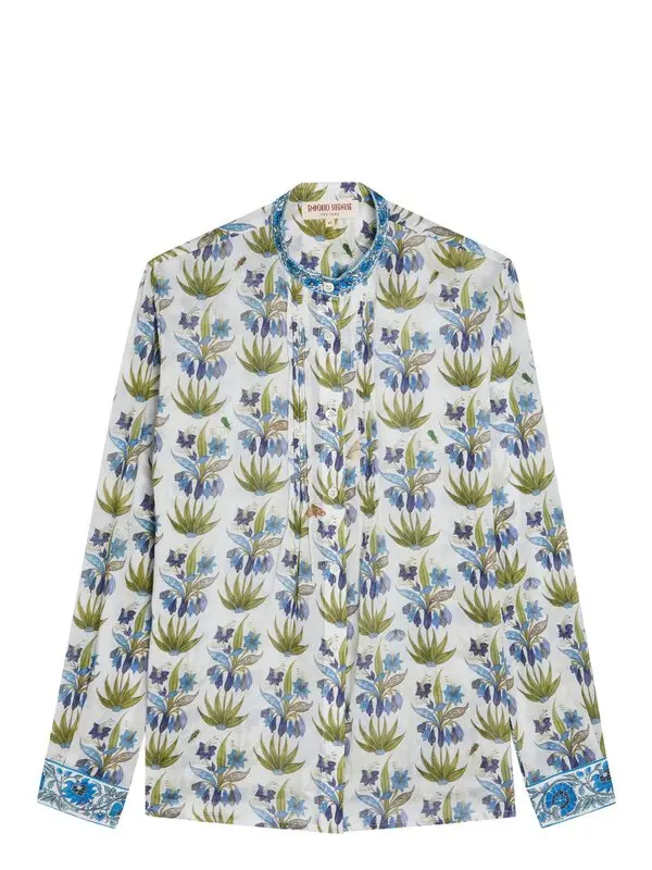 EMPORIO SIRENUSE Chiara Floral-print Cotton Blouse - Blue