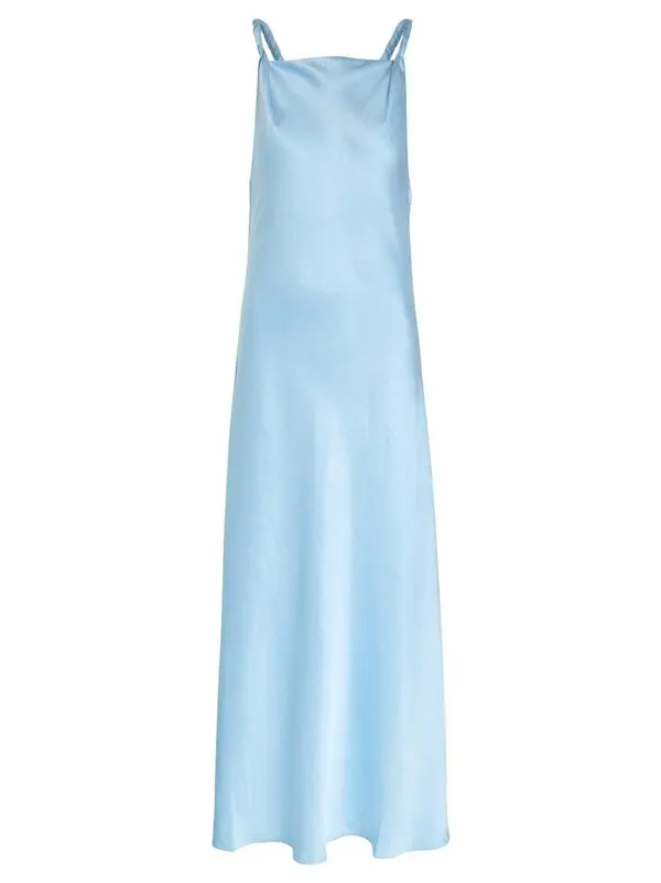 Polo Ralph Lauren Twisted Strap Detail Satin Maxi Dress - Light Blue