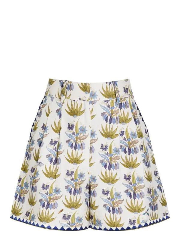EMPORIO SIRENUSE Floral-print Cotton Shorts - Blue