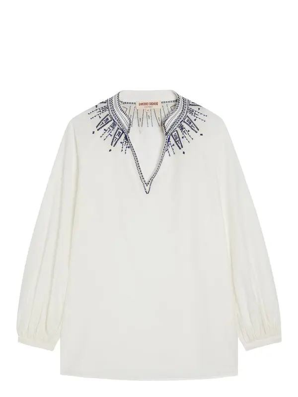 EMPORIO SIRENUSE Illizia Embroidered Blouse - White And Blue