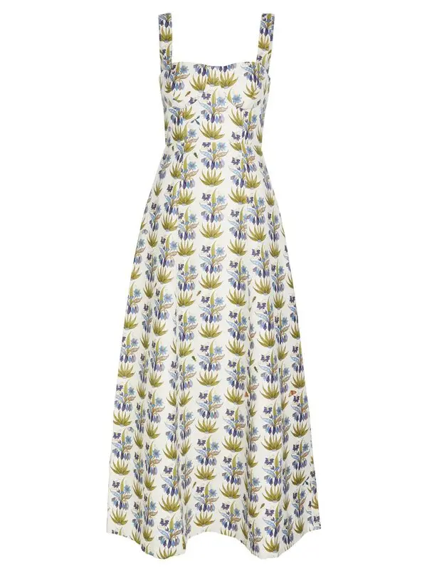 EMPORIO SIRENUSE Azzurra Printed Linen-blend Midi Dress - Blue