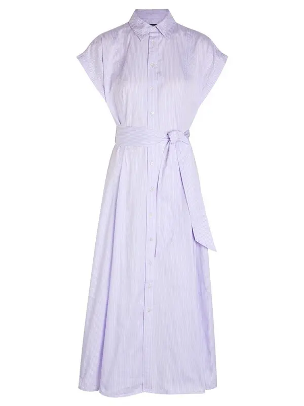 Polo Ralph Lauren Striped Belted Cotton Shirt Dress - Purple