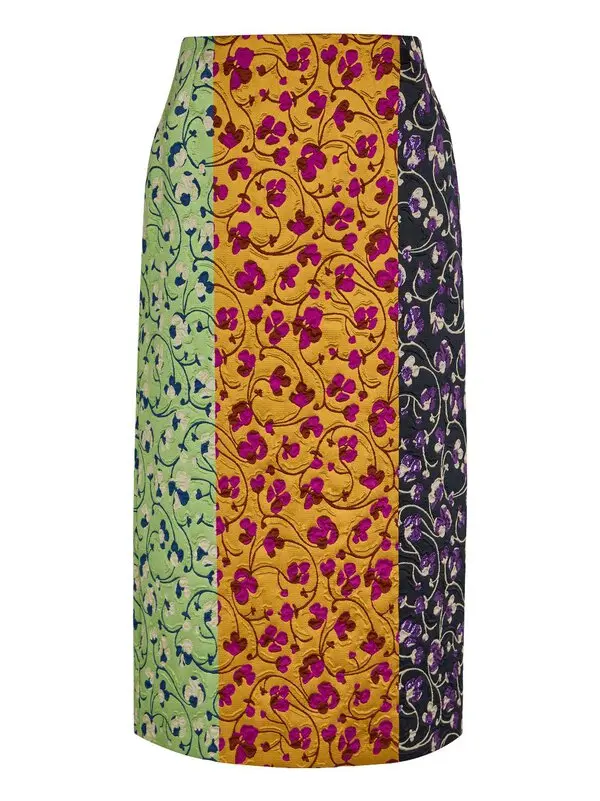 La DoubleJ Floral-jacquard Woven Midi Skirt - Yellow