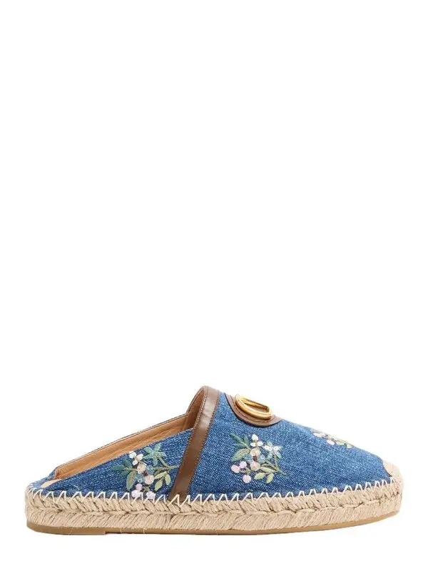 Valentino Garavani Vlogo Signature Floral Embroidered Mules - Denim
