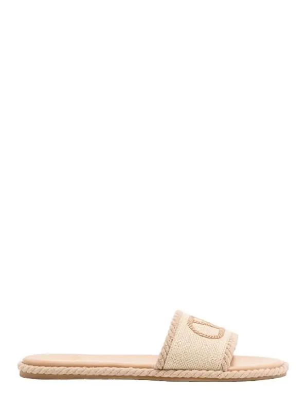 Valentino Garavani Vlogo Torchon Slide Sandal In Linen Canvas - Ecru