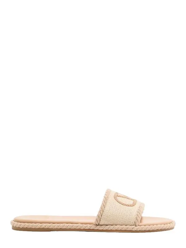 Valentino Garavani Vlogo Torchon Slide Sandal In Linen Canvas - Ecru