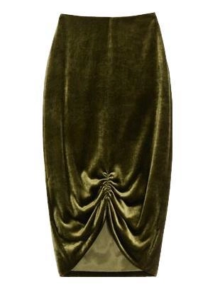 Valentino Garavani Velvet Midi Skirt With Front Draping - Military Green