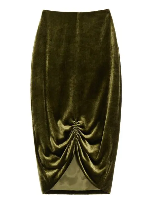 Valentino Garavani Velvet Midi Skirt With Front Draping - Military Green