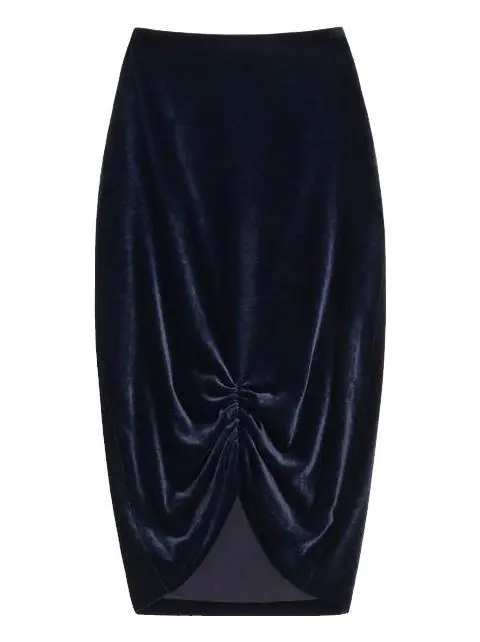 Valentino Garavani Velvet Midi Skirt With Front Draping - Navy