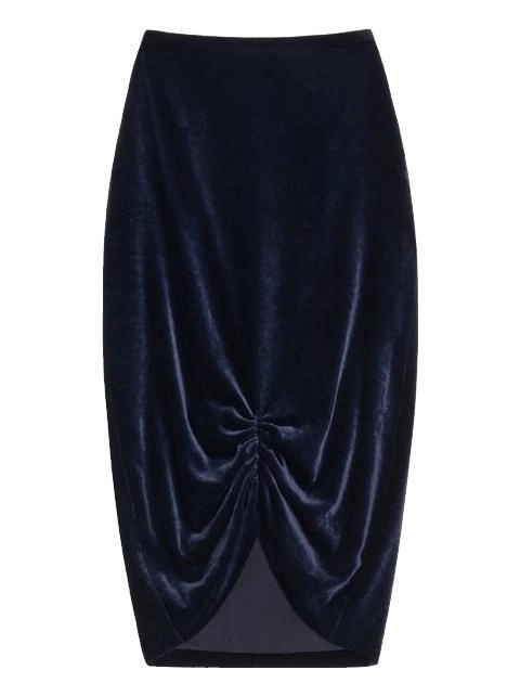 Valentino Garavani Velvet Midi Skirt With Front Draping - Navy
