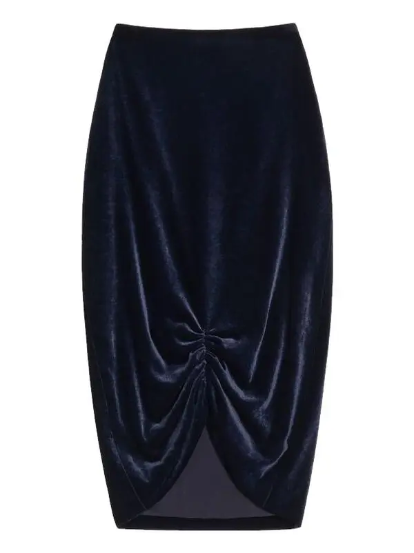 Valentino Garavani Velvet Midi Skirt With Front Draping - Navy