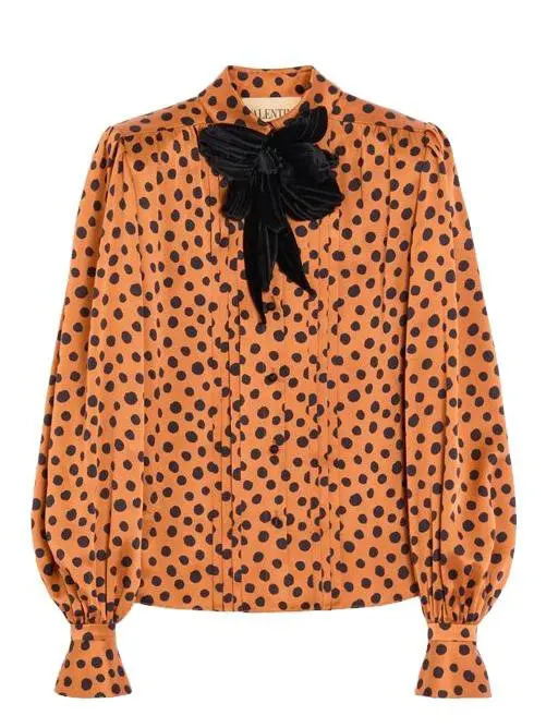 Valentino Garavani Crepe Satin Plus De Pois Dalmata Print Shirt - Brown/black