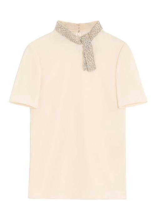 Valentino Garavani Embroidered Crepe De Chine Top - Coral/silver