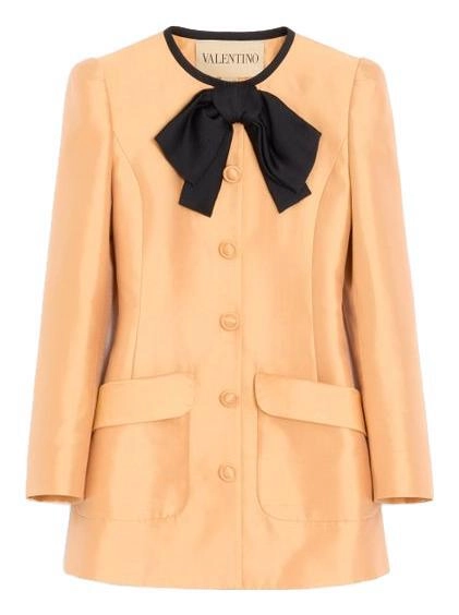 Valentino Garavani Shantung Caban Coat With Satin Edges - Melon/black