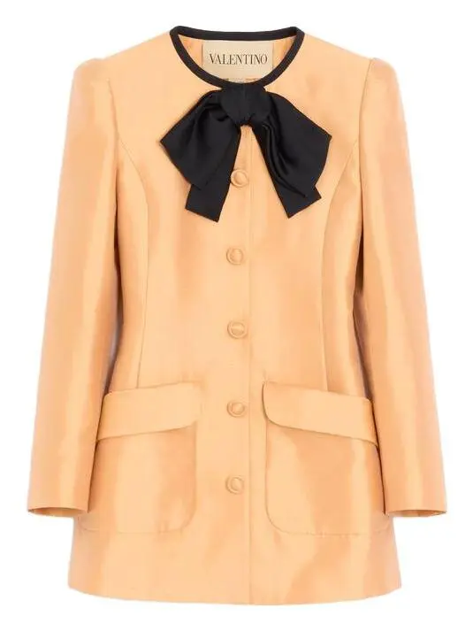 Valentino Garavani Shantung Caban Coat With Satin Edges - Melon/black