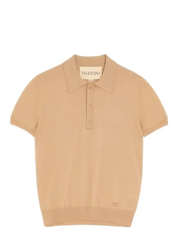 Valentino Garavani Wool Polo With Vlogo Embroidery - Beige