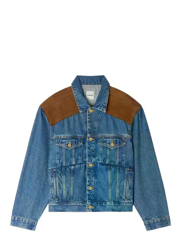 Sandro Contrast-panel Denim Jacket - Blue