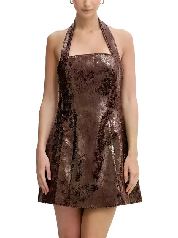 Bardot Halterneck Sequin Dress - Brown