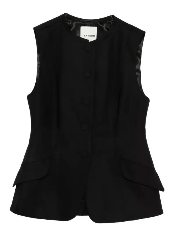 Sandro Buttoned Gilet With Front-pocket Detail - Black