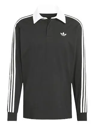 Adidas 3stripes Rugby Longsleeve Polo Shirt - Black