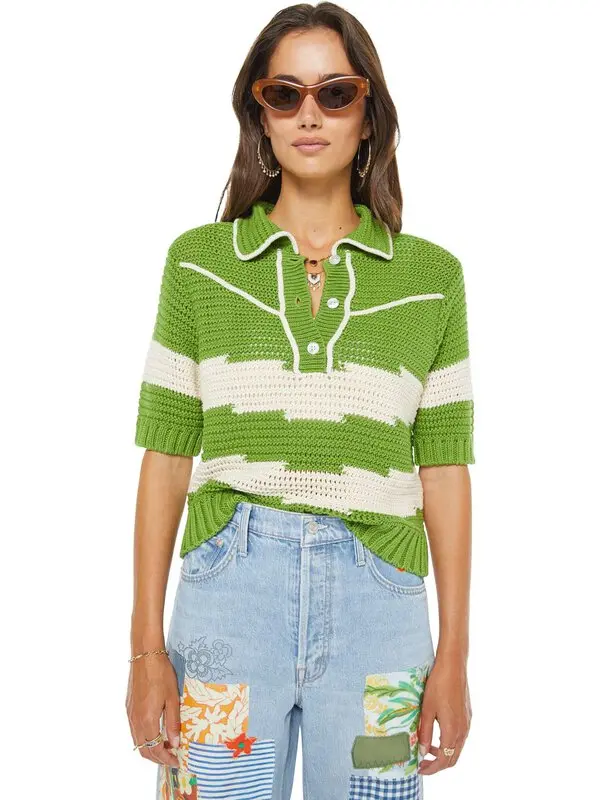 MOTHER Collared Knit Top - Green