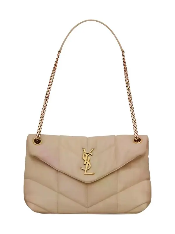 Saint Laurent Small Quilted Shoulder Bag With Logo Plaque - Neutrals