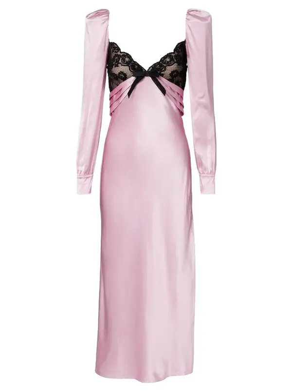 Alessandra Rich Lace-trimmed Silk Satin Midi Dress - Pink