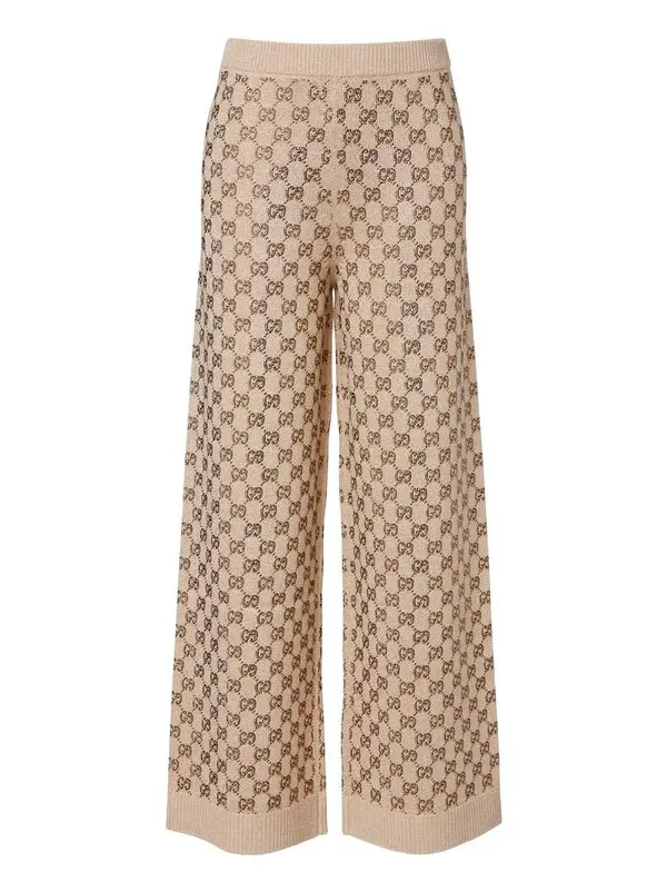 Gucci Gg Wool And Cashmere-blend Wide-leg Pants - Beige