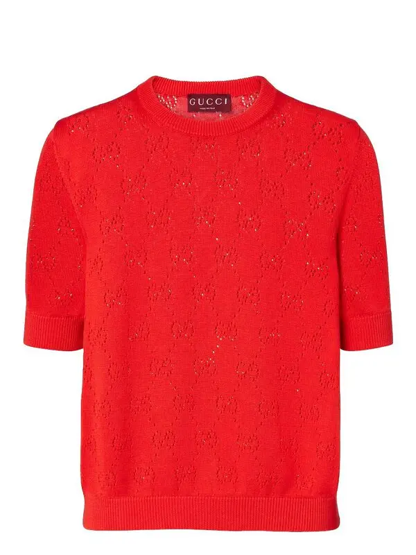 Gucci Gg Pointelle Silk And Cotton Sweater - Red