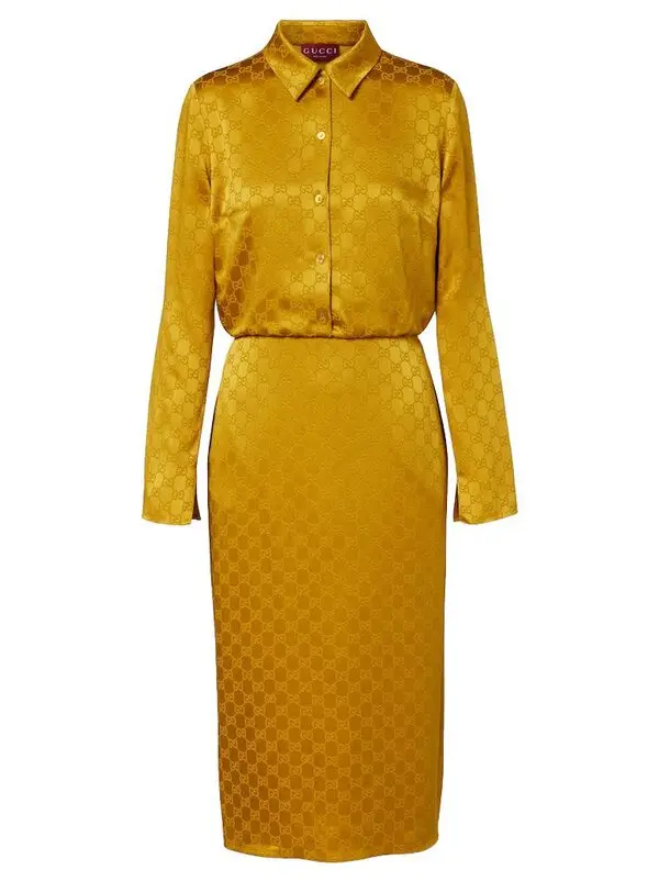 Gucci Gg Jacquard Shirt Dress - Yellow