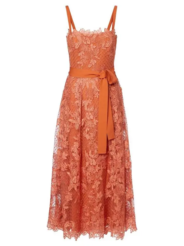 Elie Saab Embroidered Lace And Tulle Cocktail Dress - Orange