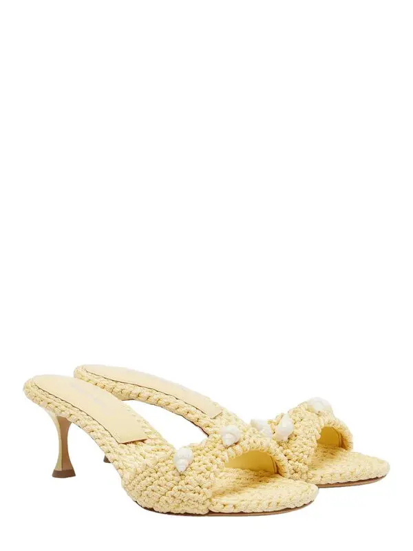 Mach & Mach Embellished Crochet Mules - Yellow
