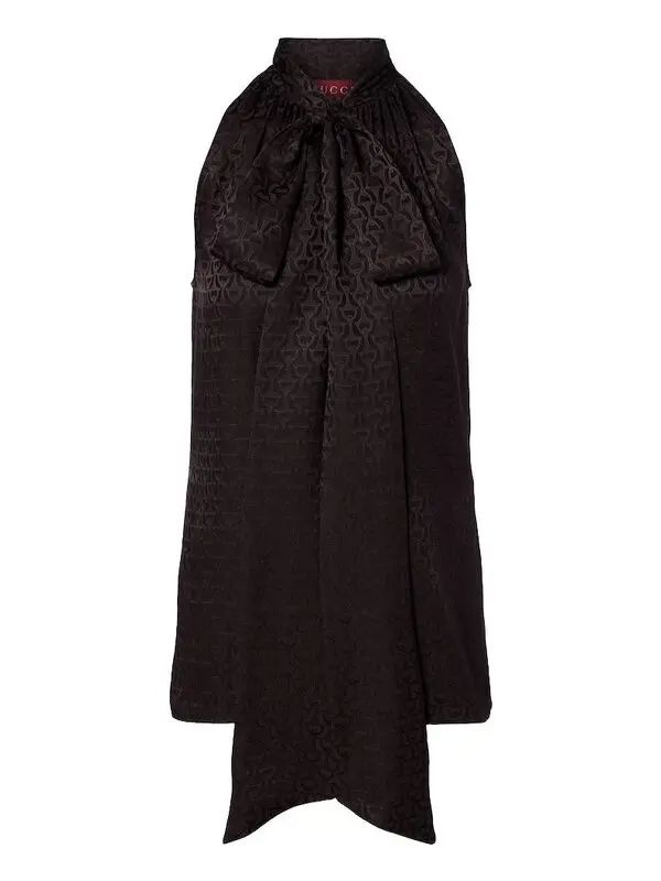 Gucci Horsebit Tie-neck Silk Jacquard Top - Brown