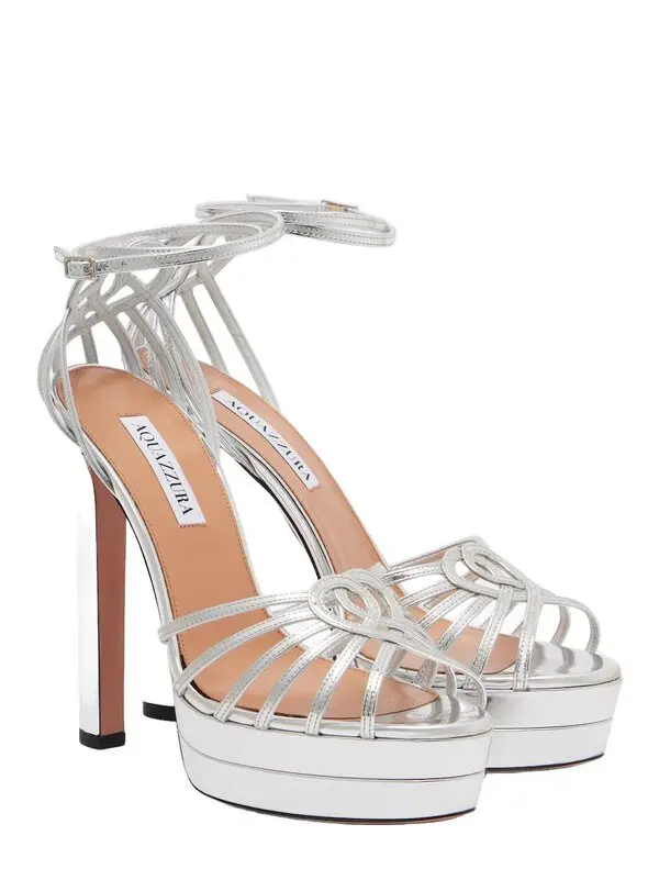 AQUAZZURA Sweetheart Leather Platform Sandals - Silver