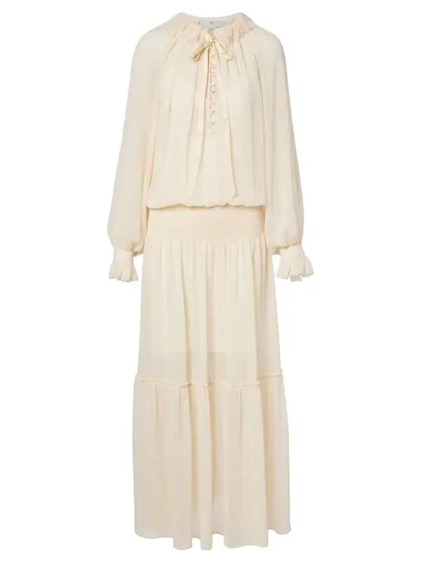 XU ZHI Shirred Tie-neck Maxi Dress - White