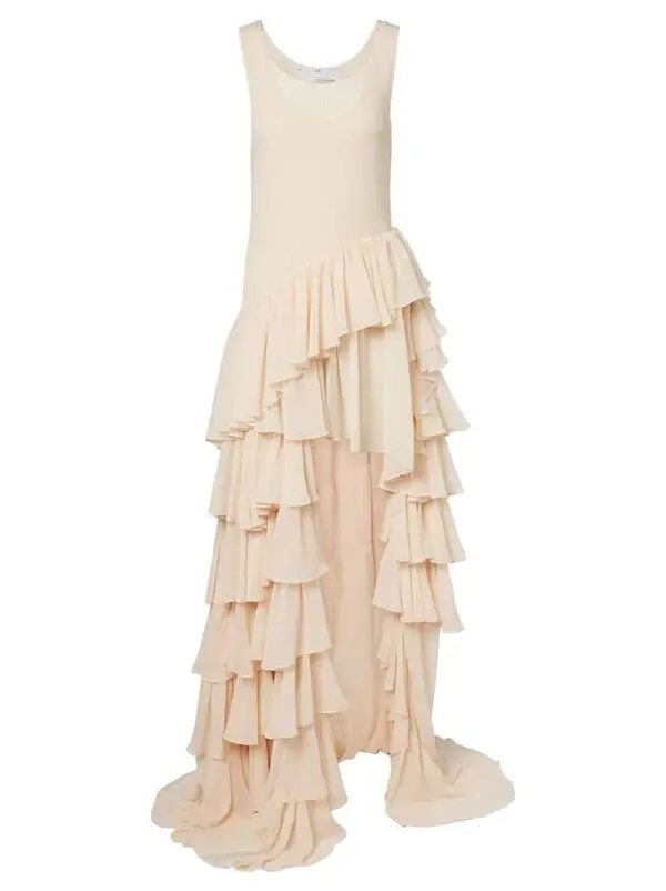 XU ZHI Tiered Asymmetric Maxi Dress - White