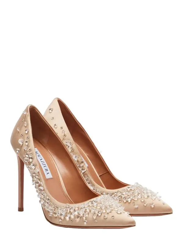 AQUAZZURA Constellation Embellished Satin Pumps - Beige