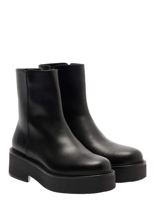 GIANVITO ROSSI Leather Platform Ankle Boots - Black
