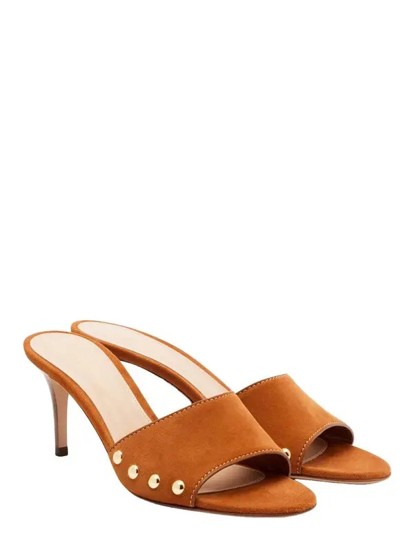 GIANVITO ROSSI Embellished Suede Sandals - Brown