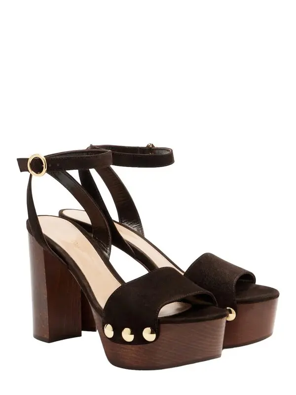 GIANVITO ROSSI Ardéa Studded Suede Platform Sandals - Brown