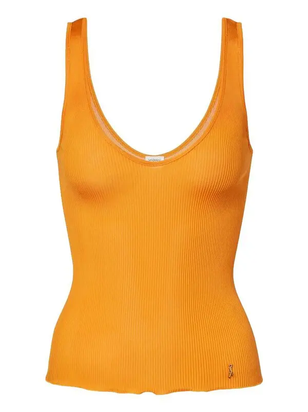 Saint Laurent Ribbed-knit Silk Jersey Tank Top - Orange