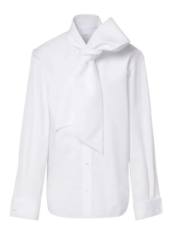 Saint Laurent Tie-neck Cotton Poplin Blouse - White
