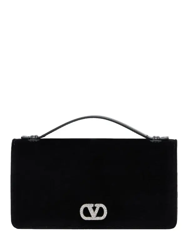 Valentino Garavani Vlogo Crystal-embellished Velvet Crossbody Bag - Black