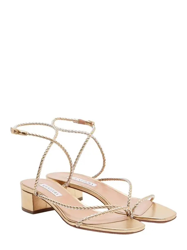 AQUAZZURA Luca Braided Metallic Leather Sandals - Gold